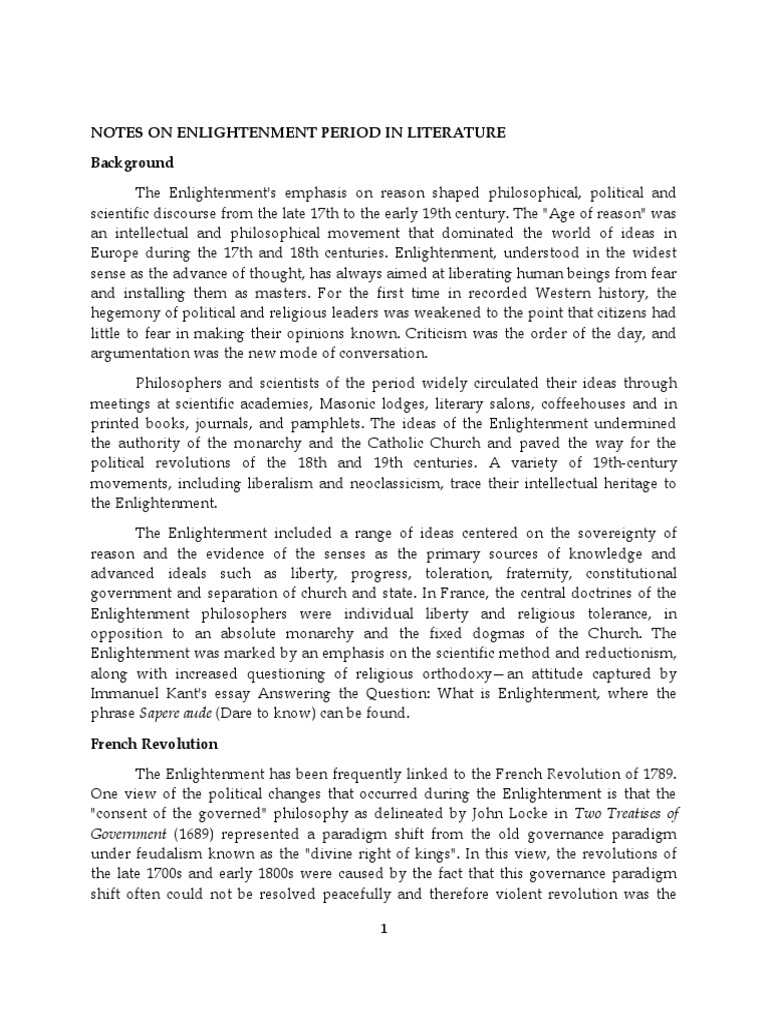 Enlightenment Period in Literature | PDF | Age Of Enlightenment ...
