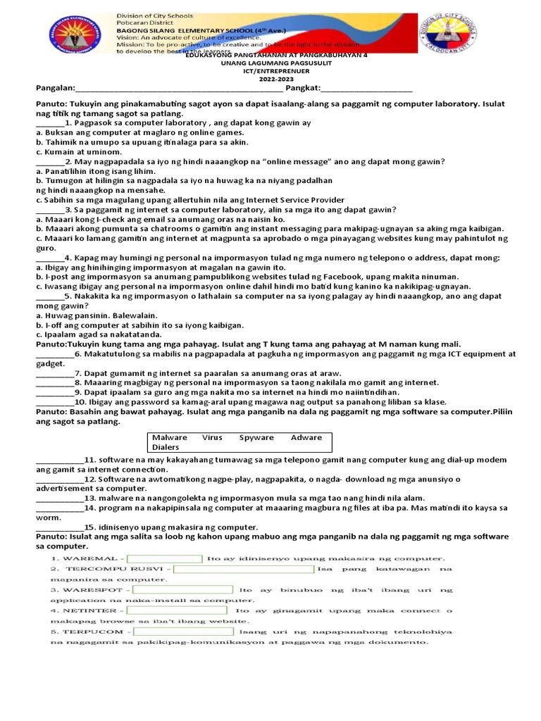 Epp4 Quarter 1 2022 2023 Ict Entre | PDF