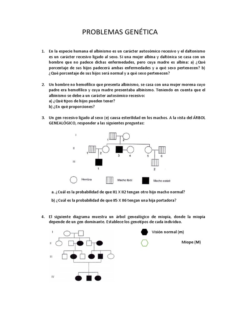 Problemas Genética Ligado Alsexo y Árboles Genealógicos | PDF | Salud y ...