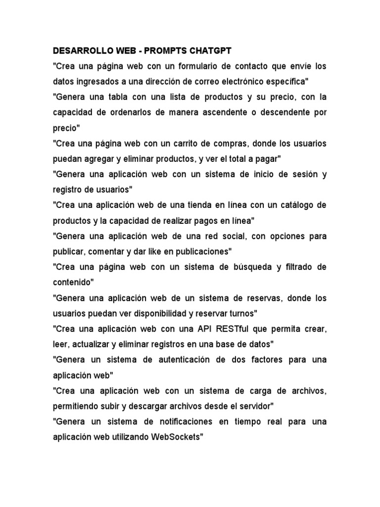 Prompts CHATgpt | PDF | Aplicación web | Página web