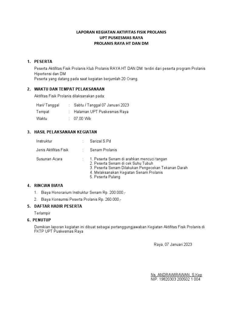 Laporan Kegiatan Senam Januari | PDF