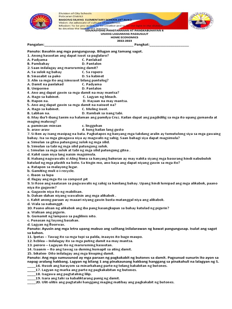Epp4 Quarter 3 2022 2023 Summative Test Home Economics | PDF Epp4 Quarter 3 2022 2023 Summative Test Home Economics | PDF