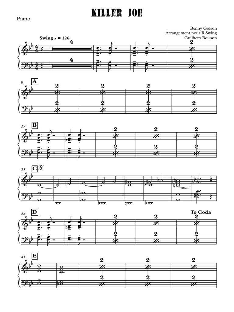 Killer Joe - Piano | PDF