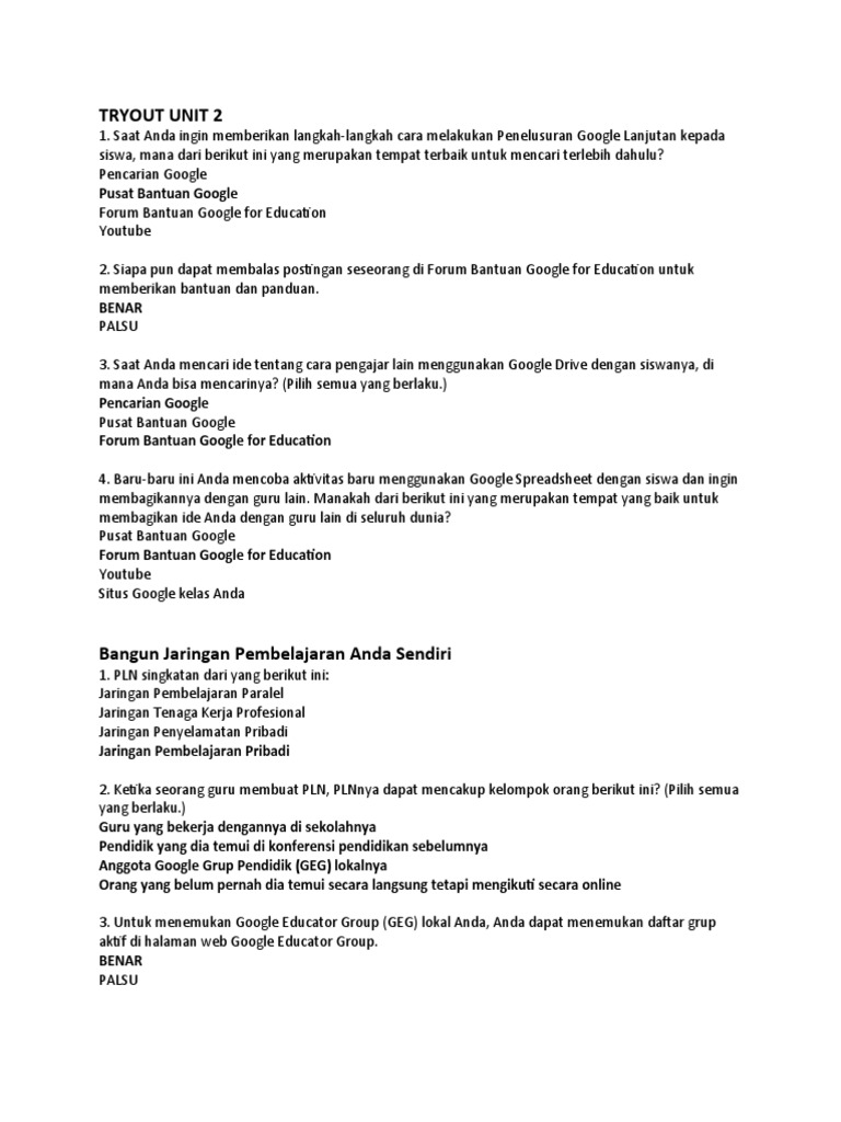 Tryout 1 Unit 2 Gwe | PDF | Karier & Perkembangan