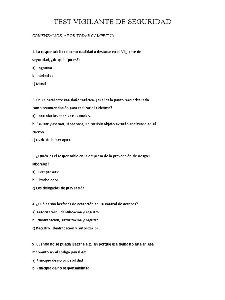 Test Vigilante 1 | PDF | Guardia de seguridad | Robo