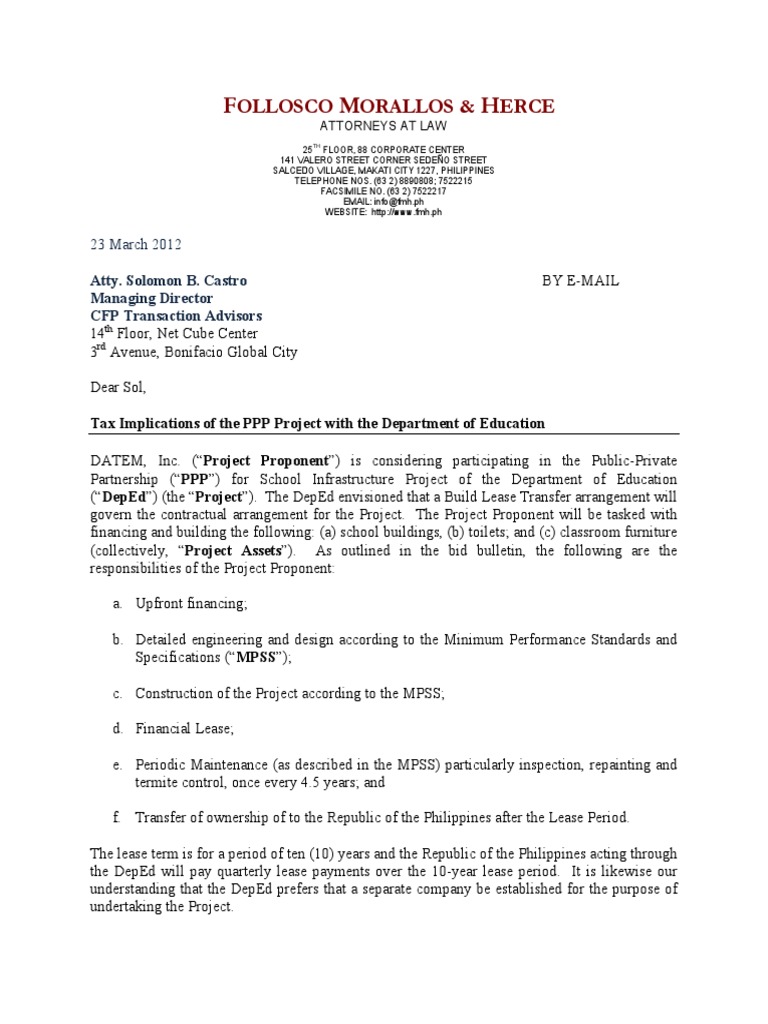 DepEd PPP Project Tax Guide | PDF | Lease | Value Added Tax
