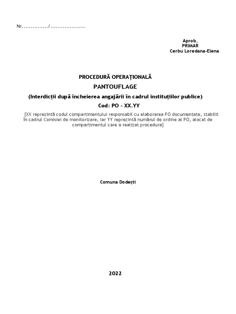 Procedura Operationala - Pantouflage | PDF