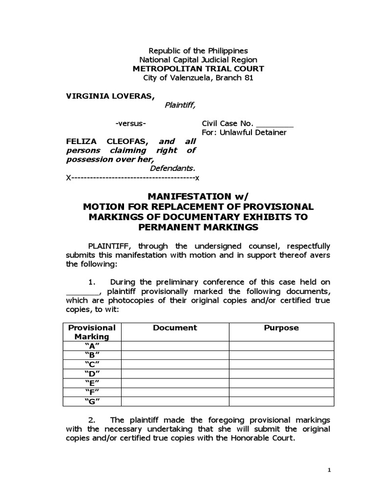 Motion For Replacement of Provisional Markings | PDF | Justice | Crime ...