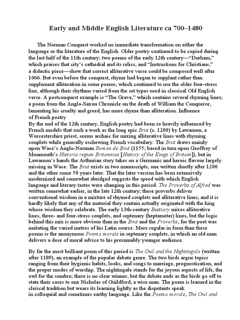 Early and Middle English Literature Ca 700-1480 | PDF | Classics