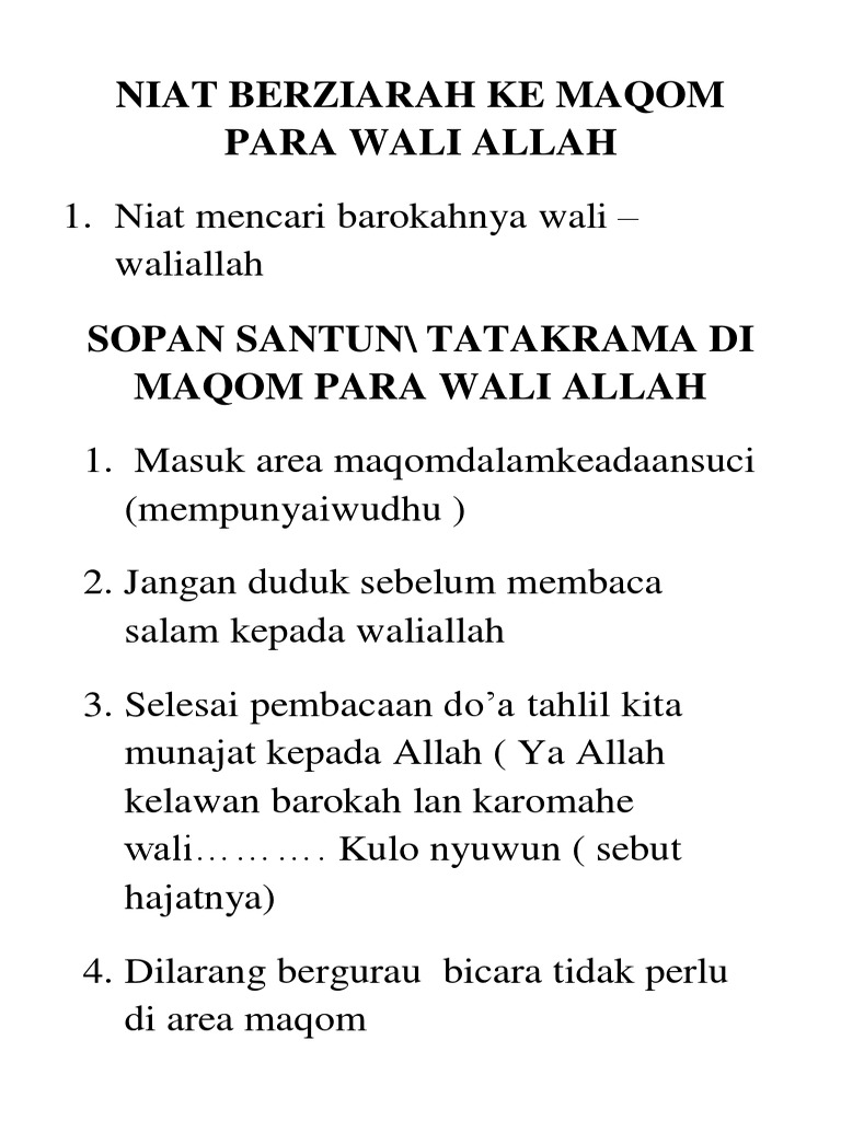 Doa Perjalanan Ziaroh Wali | PDF
