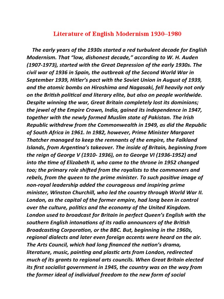 Literature of English Modernism | Download Free PDF | George Orwell ...
