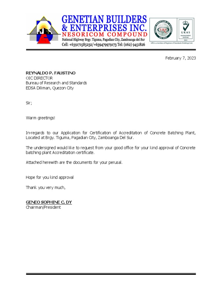 Batching Plant Application Letter | PDF