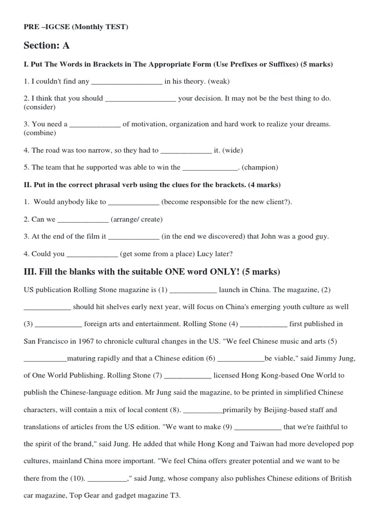 Pre-Igcse - Test | PDF