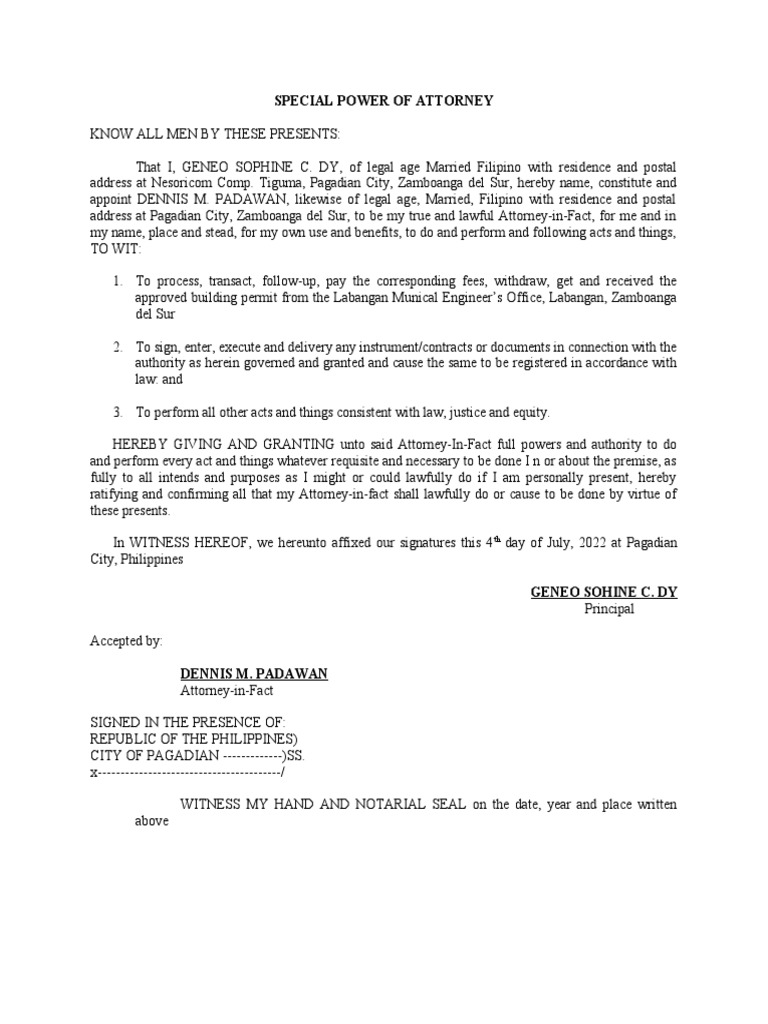SPECIAL POWER OF ATTORNEY - Follow-Up Documents | PDF
