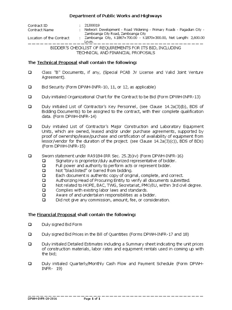 DPWH Bidding Checklist for 2016 | PDF | Lease | Economies