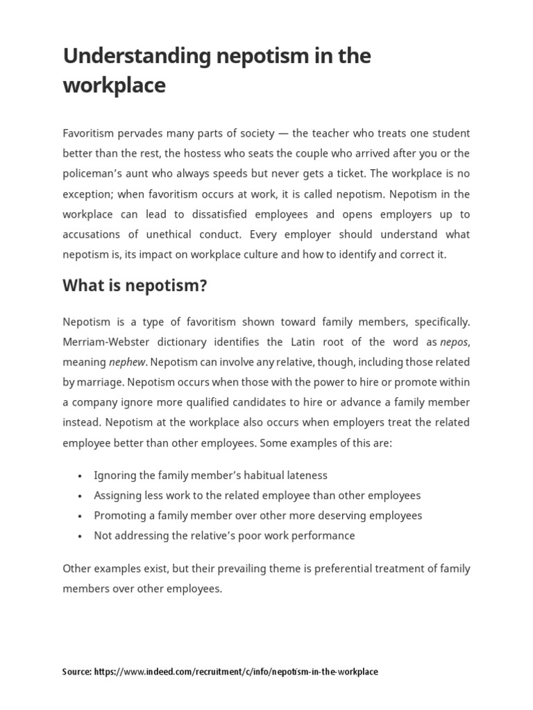 Understanding Nepotism in The Workplace | PDF | Employment | Discrimination