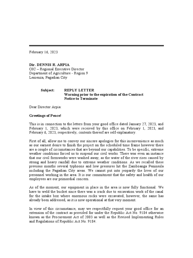 Reply Notice of Termination DA ARNEL | PDF