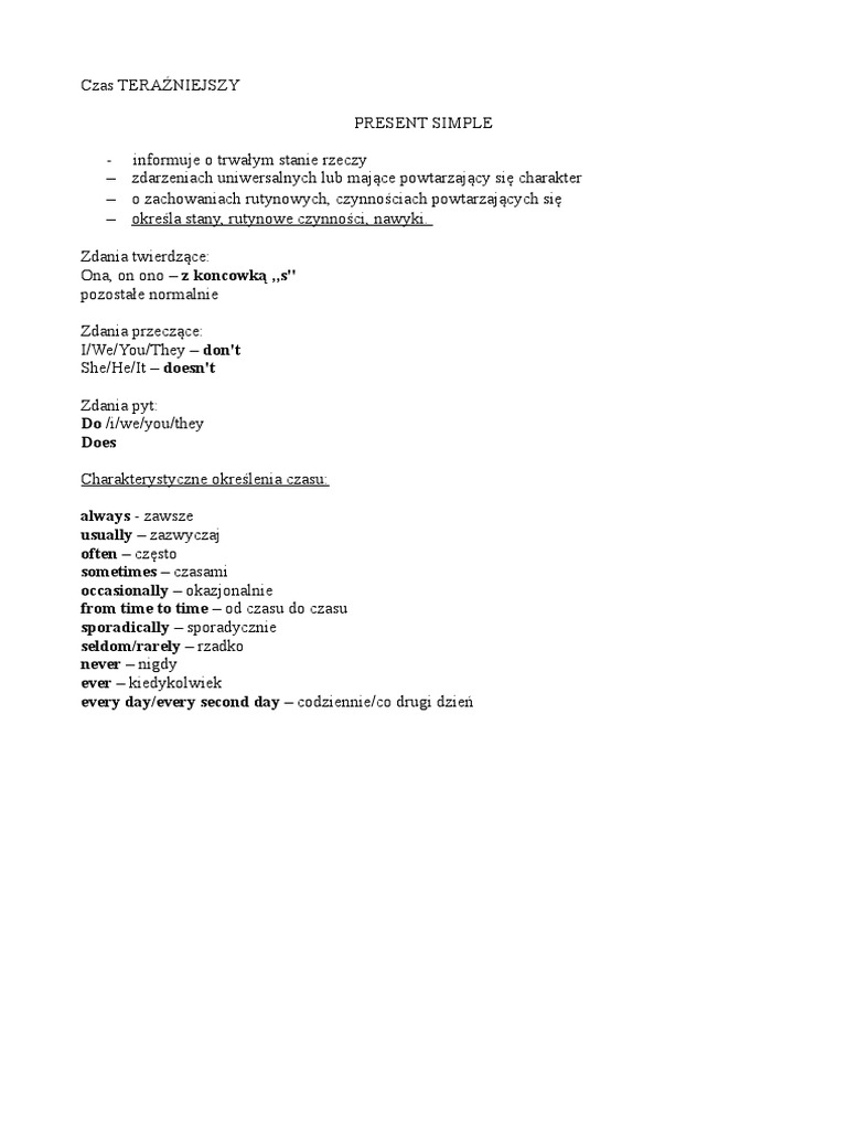 Czas Terazniejszy Present Simple | PDF