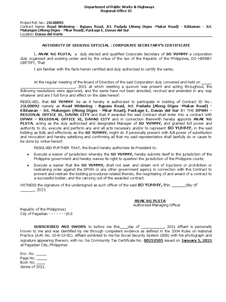 SO YUMMY Bidding Authorization for Road Project | PDF | Justice | Crime & Violence