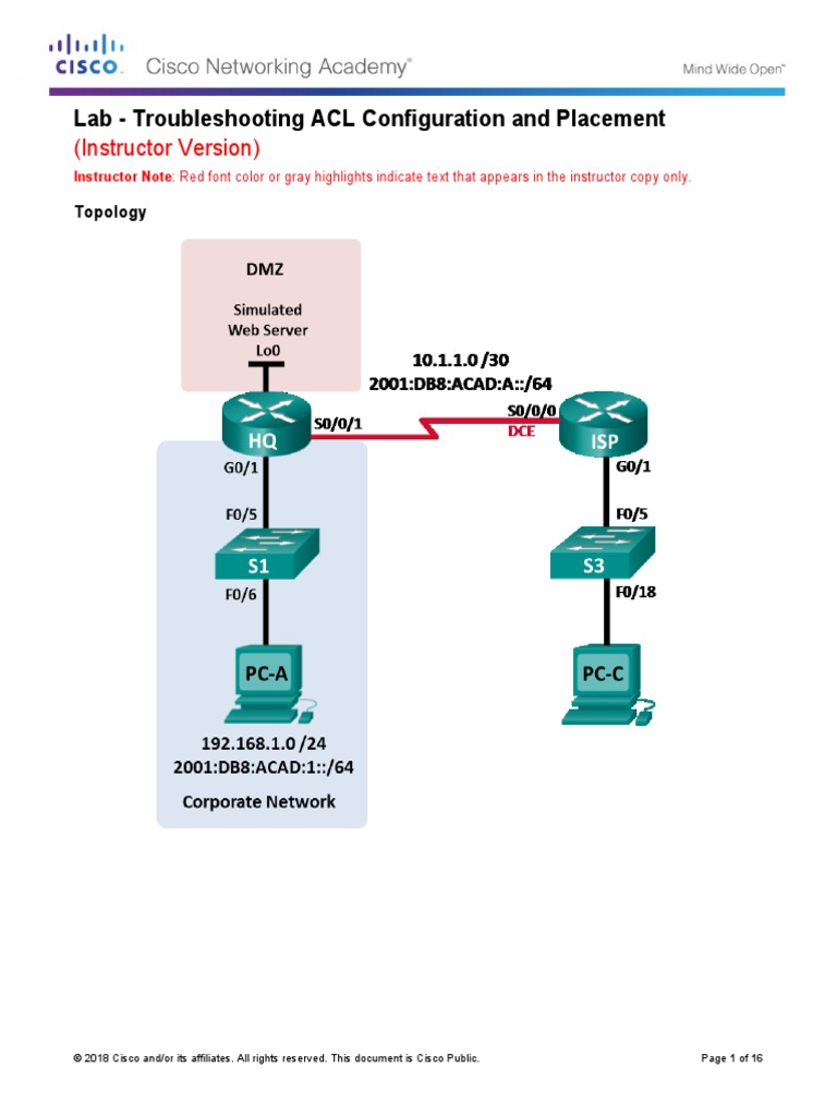 4.4.2.11 Lab - Troubleshooting ACL Configuration and Placement - ILM | PDF | Ip Address | I Pv6