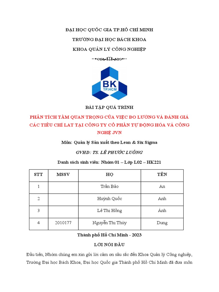 BT QUÁ TRÌNH LEAN Nhóm 1 | PDF