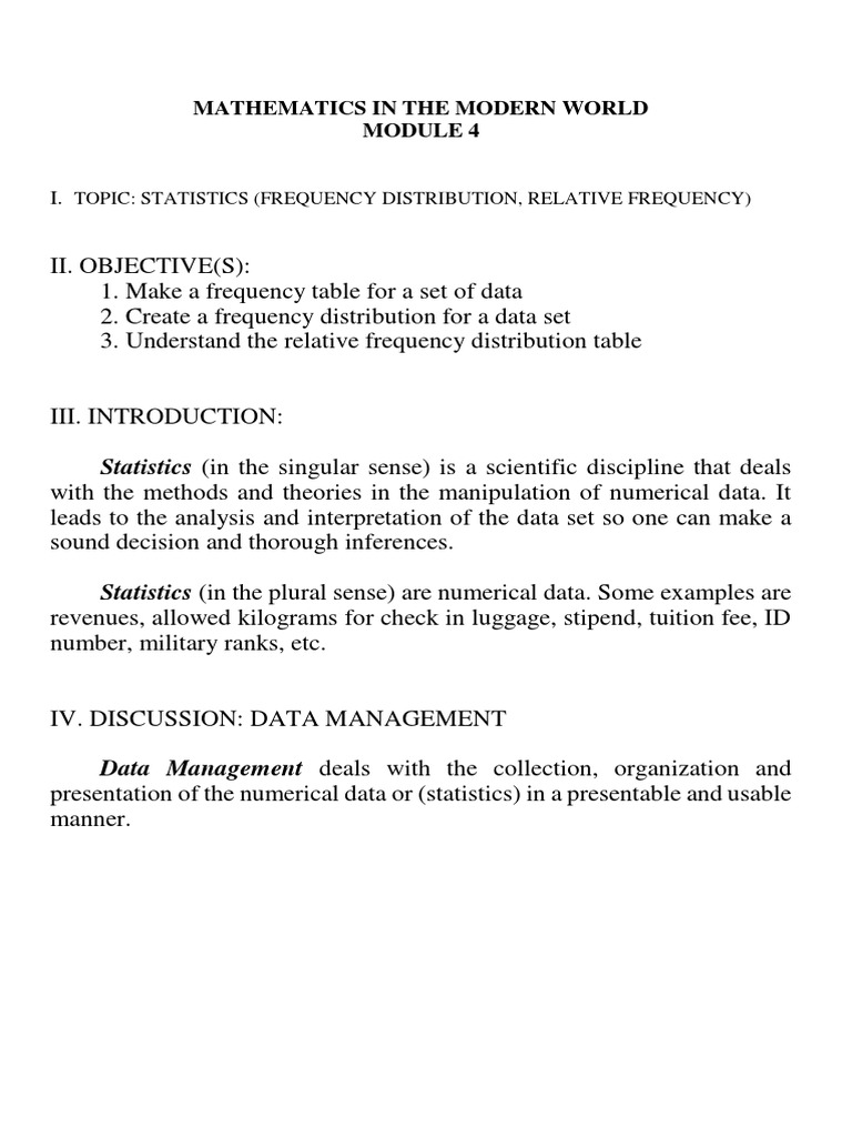 4.1 Data Management | PDF | Statistics