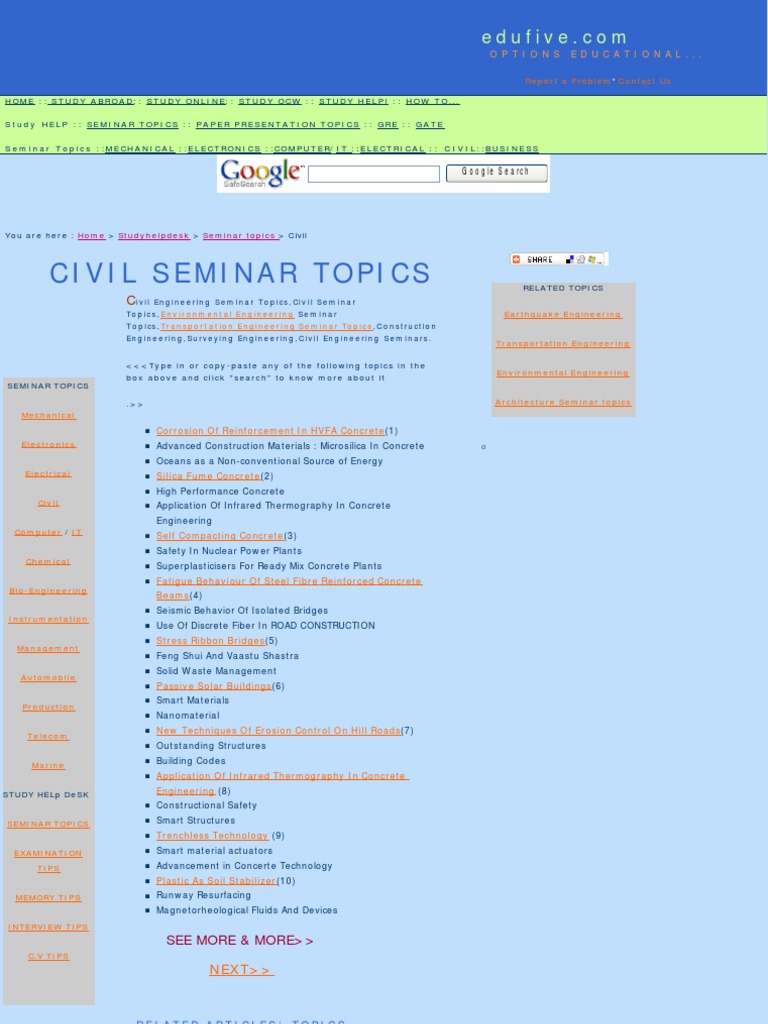 Civil Engineering Seminar Topics, Latest | PDF | Earthquake Engineering ...