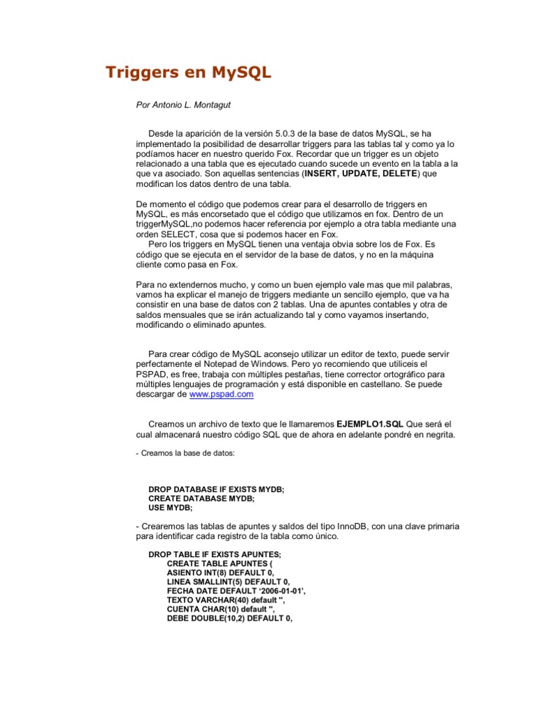 Triggers En Mysql Pdf Sql Tabla Base De Datos