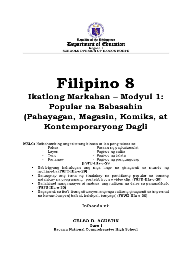 Filipino8 Q3 Modyul1 Week1 2 PDF | PDF