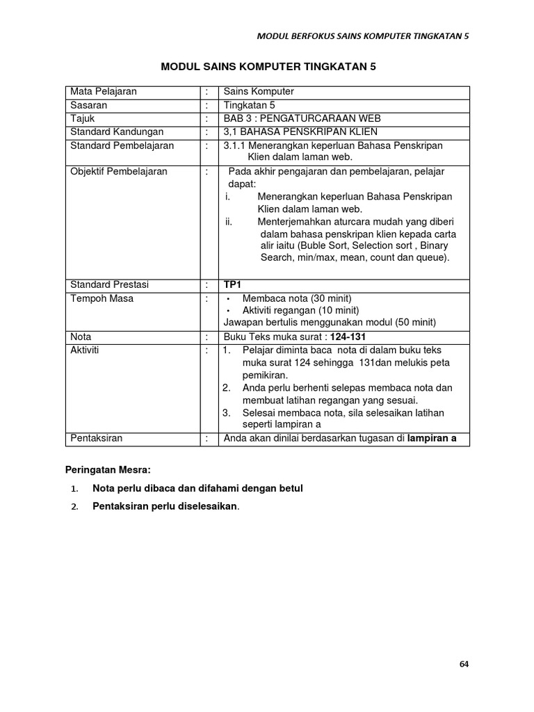 136 Modul T2V Sains Komputer T5-64-109 | PDF