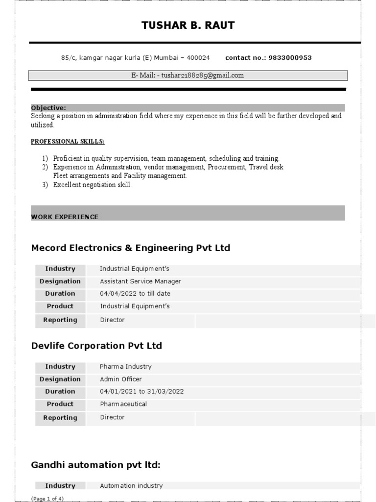 Resume Tushar Raut | PDF | Business