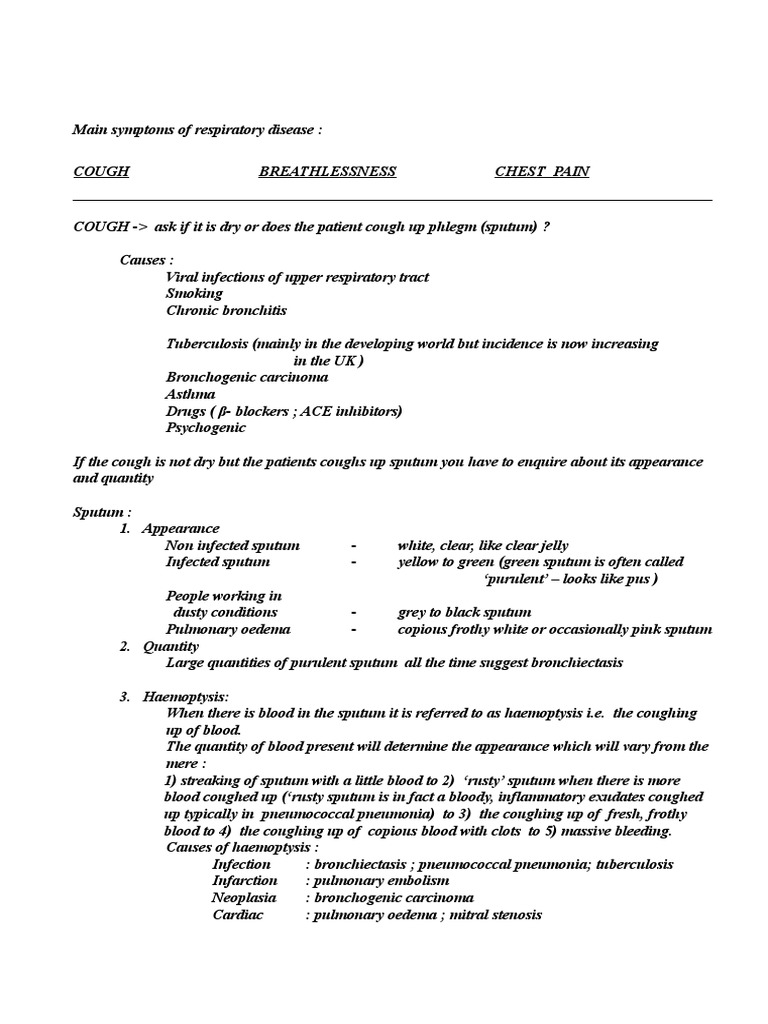 A.respiratory History | PDF | Cough | Thorax