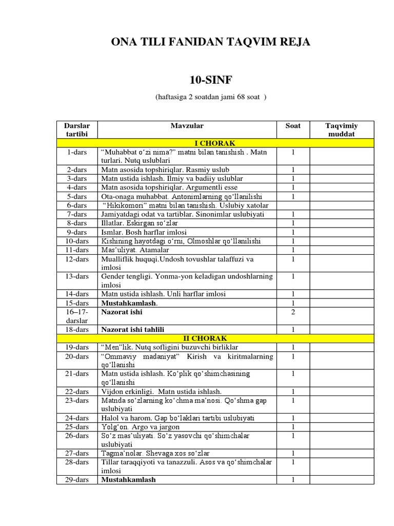 10-Sinf Ona Tili PDF | PDF