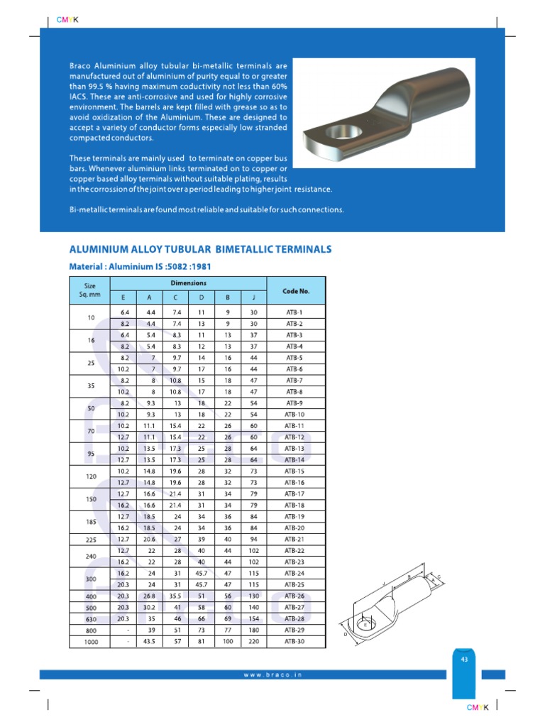 Braco Aluminium Tubular Bimetallic Terminals | PDF