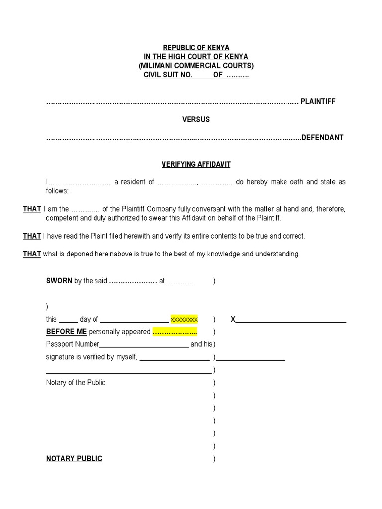 Litigation - Verifying Affidavit | PDF