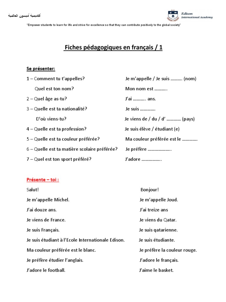 Fiches Pédagogiques en Français - 1 | PDF | Linguistique