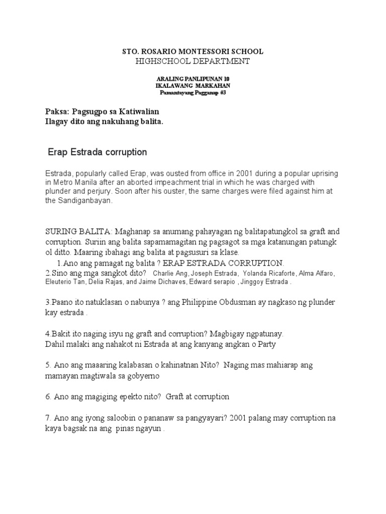 Erap Estrada Corruption: Paksa: Pagsugpo Sa Katiwalian Ilagay Dito Ang ...