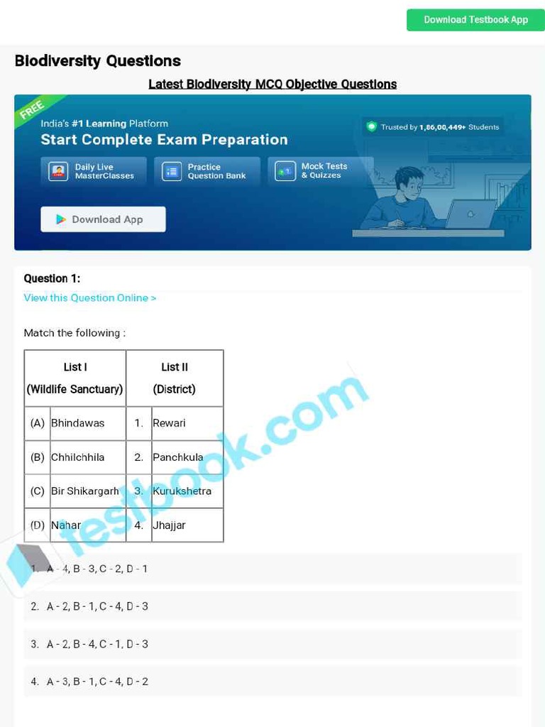 Mcq-On-Biodiversity CHE110 | PDF