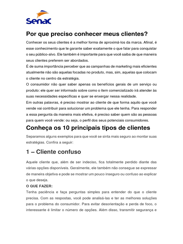 Por Que Preciso Conhecer Meus Clientes | PDF | Conhecimento | Marketing