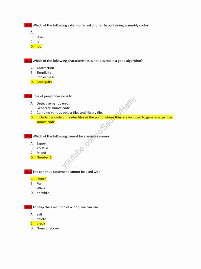 CSE101 Answer Key | PDF | Pointer (Computer Programming) | Computer Program