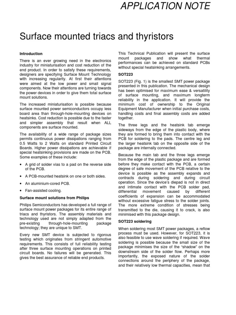 Surface Mounted Triacs | PDF | Printed Circuit Board | Soldering
