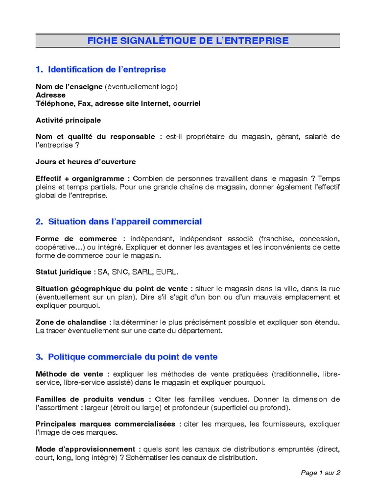 2023 - Fiche Signalétique PDF | PDF | Commerce de détail | Business