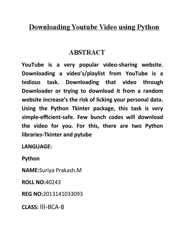 Downloading Youtube Video Using Python | PDF