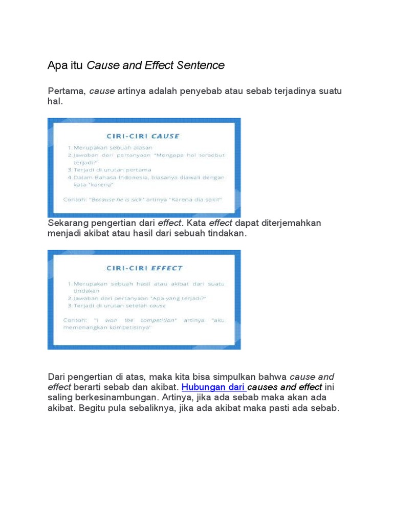 Cause and Effect Materi Kelas 11 | PDF | Seni & Disiplin Bahasa