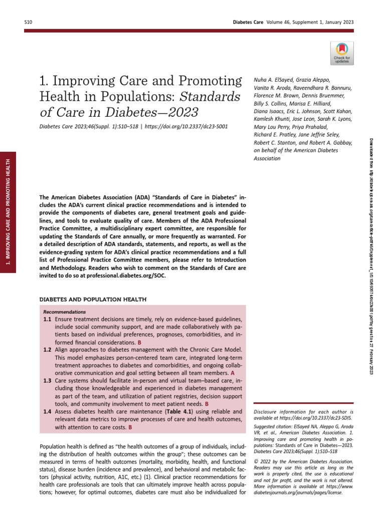 Standards of Care in Diabetes - 2023 | PDF | Chronic Condition | Health ...