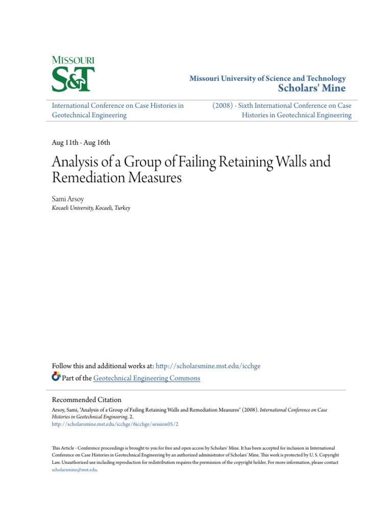 Analysis of A Group of Failing Retaining Walls and Remediation Me | PDF ...