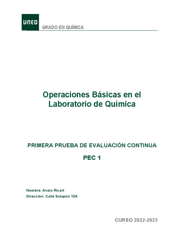 PEC - 1 Hecha - 2022 - 23 | PDF | Laboratorios | Residuos
