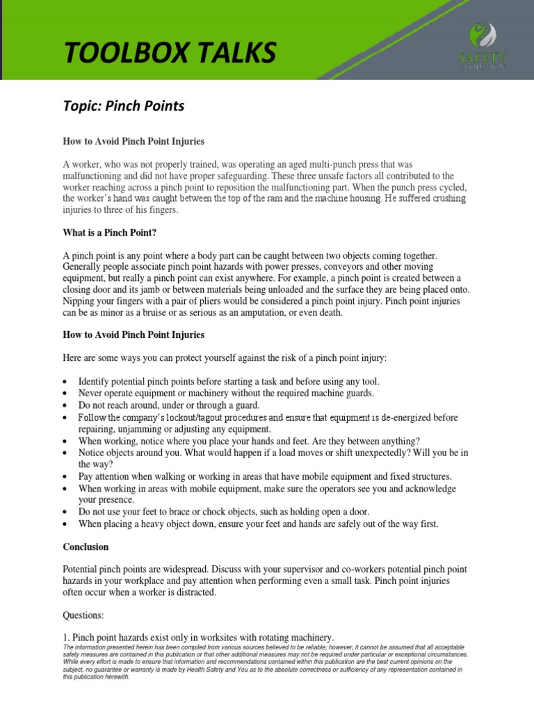 Pinch Points PDF | PDF | Occupational Safety And Health | Safety