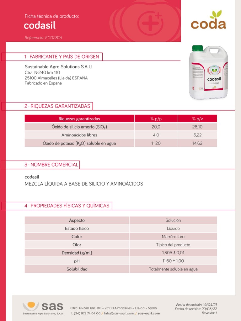Ficha Tecnica Codasil PDF | PDF