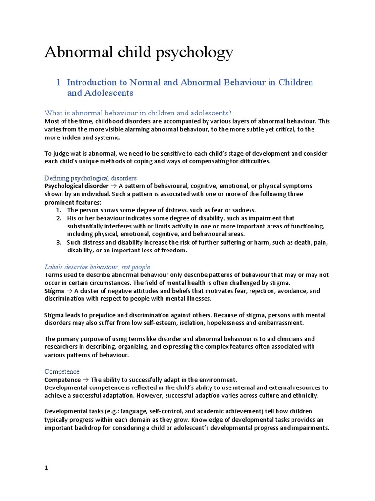 Abnormal Child Psychology - Samenvatting | PDF | Autism Spectrum ...